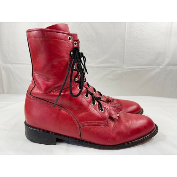 Justin Boots | Shoes | Justin Usa Red Leather Black Lace Lacer Western ...
